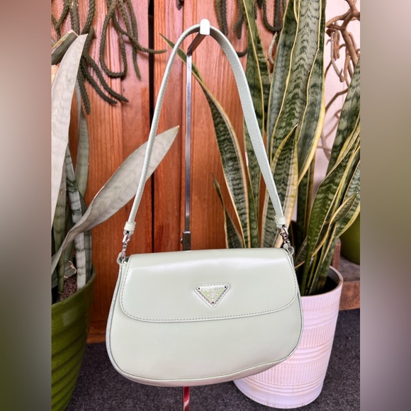 Bags | Prada Mini Spazzolato Cleo Mint Green Calf Leather Shoulder Bag ...